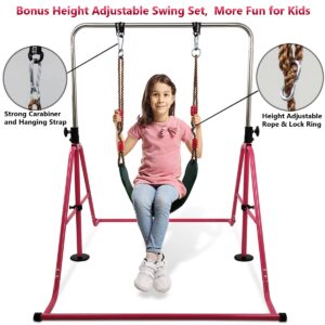 RAVS Gymnastics Bar for Kids with Swing Set Expandable Gymnastics Bars for Home 3' to 5' Adjustable Height Folding Gymnastics Training Bar Max Load 170LBS