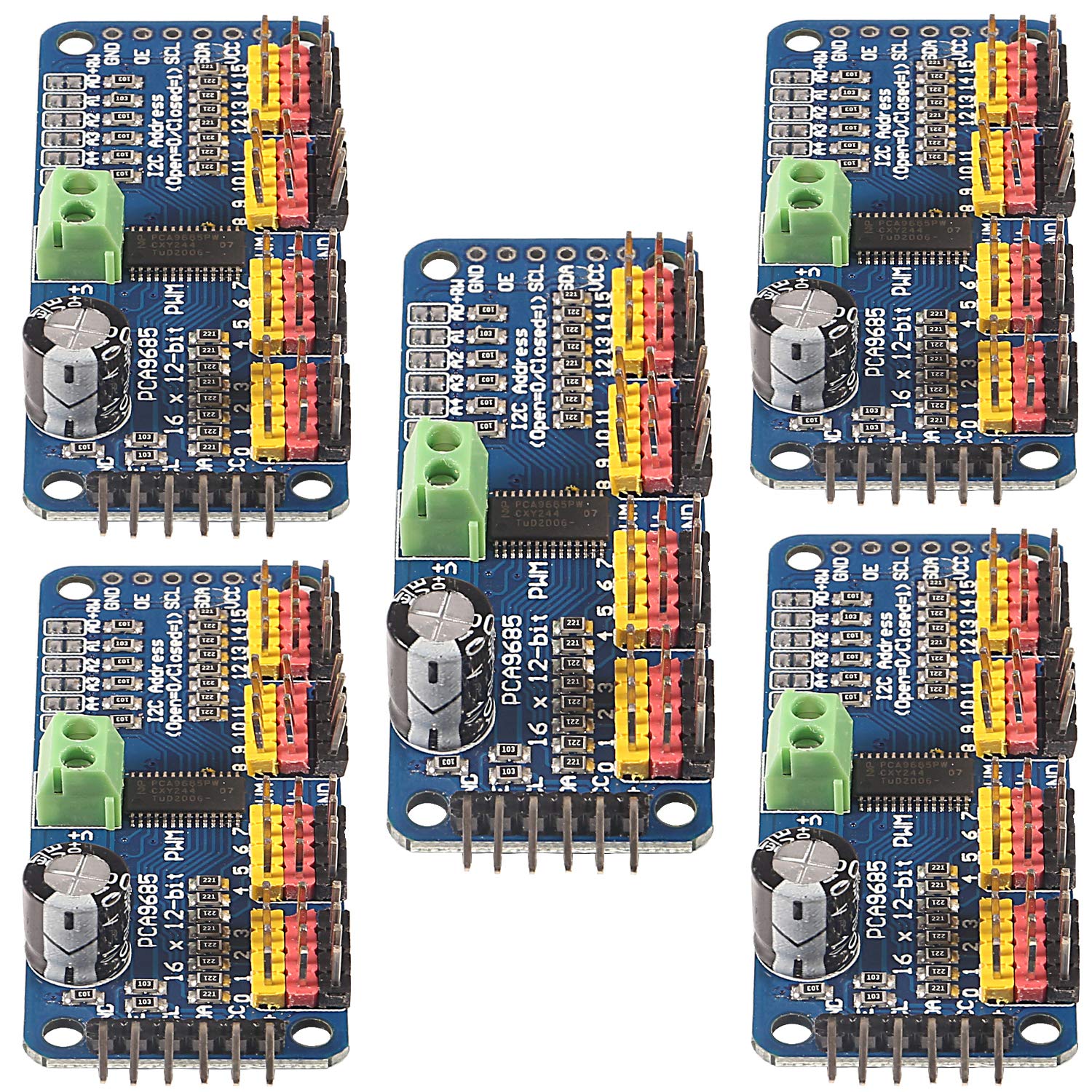 Aoicrie 5pcs PCA9685 16 Channel PWM Servo Motor Driver PCA9685 IIC Module 12-Bit, for Robot or for Raspberry pi Shield Module servo Shield