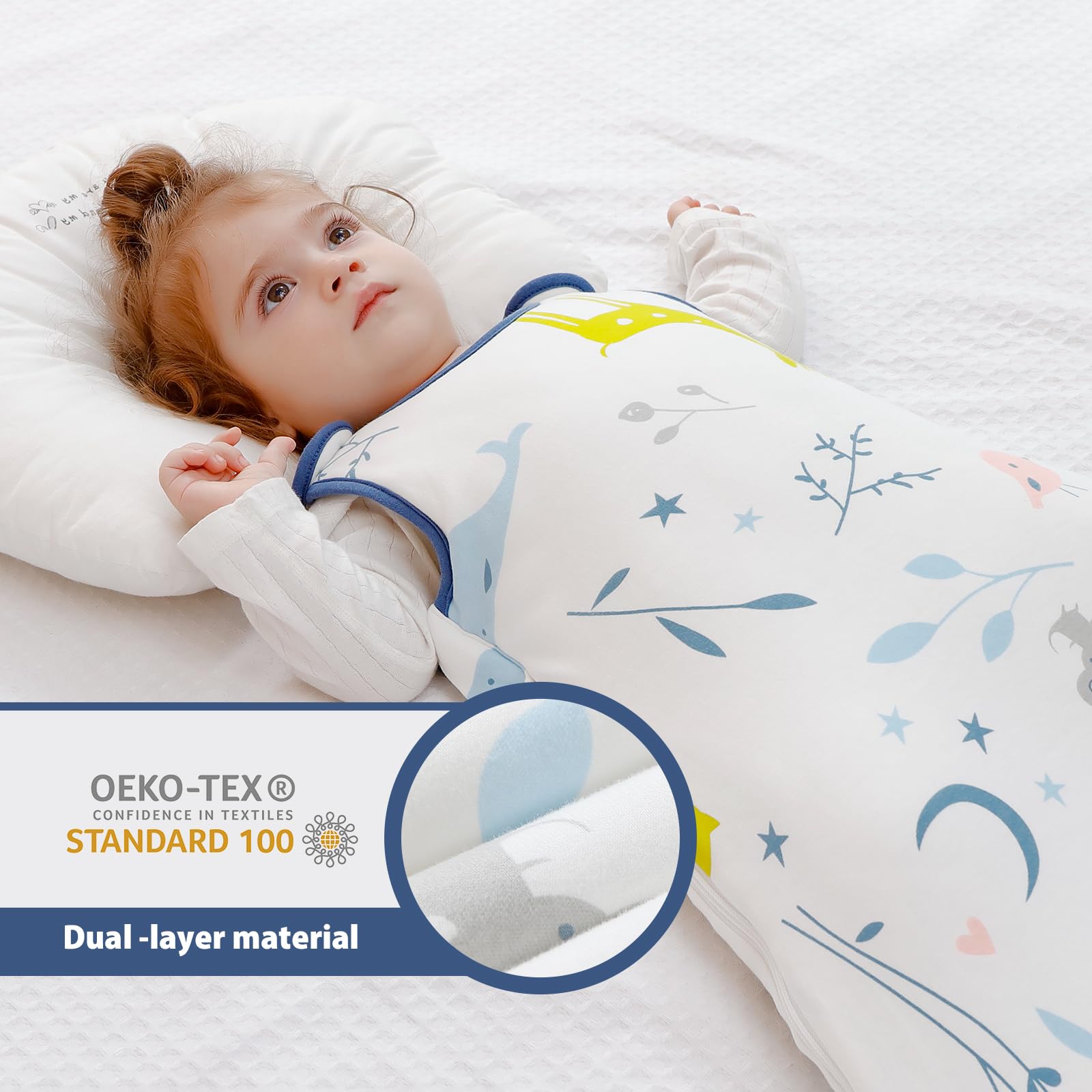 Mosebears Sleep Sack Baby Wearable Blanket with 2-Way Zipper,2.5 TOG Cotton Sleep Sack Unisex (White, 6-12 Months)