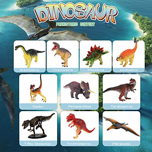 Mini Tudou 10 PCS Dinosaur Building Blocks, Realistic Dinosaur Toys Figurine to Create Dino World Including T Rex, Triceratops, Velociraptor, Educational DIY 3D Puzzle Model Toy Set for Kids & Adults