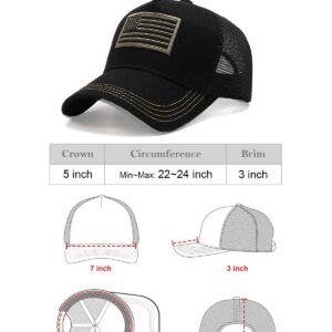 Uphily Black US American Flag Trucker Cap - Mid Profile Curved Bill Patriotic Mesh Dad Hat for Men Women