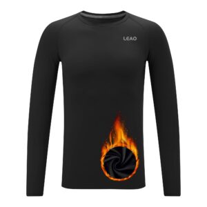 leao youth boys compression shirt long sleeve fleece quick dry sports baselayer soccer baseball basketball undershirt black s