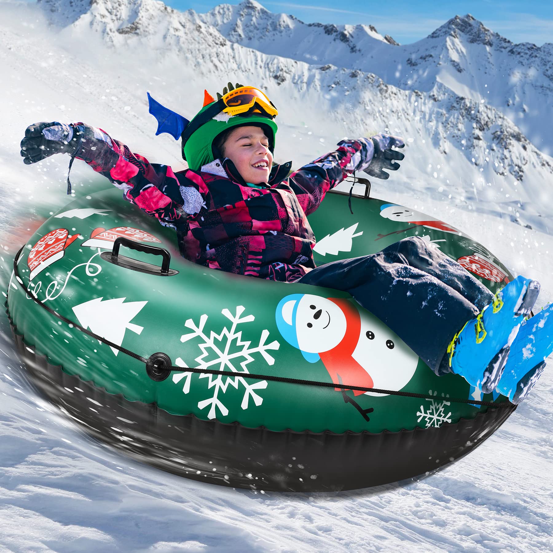 Upgraded 50 Inch Snow Tube with Thicker K80 Military Grade Material and Sturdy Handles Heavy Duty Inflatable Sled Toboggan Sledding Equipment for Kids and Adults Snow Toys for Winter Outdoor Fun