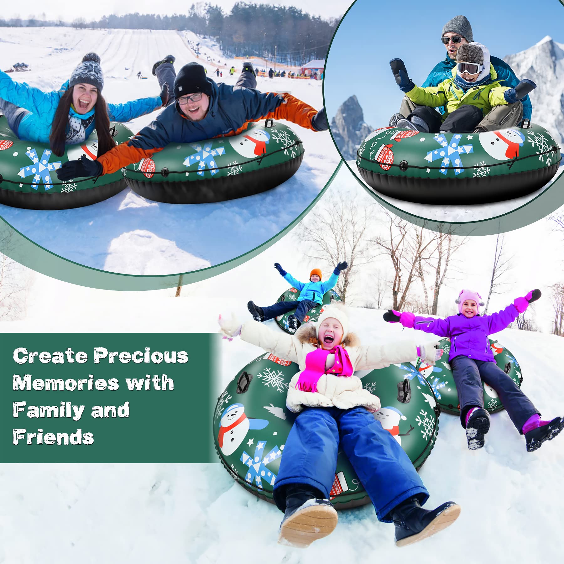 Upgraded 50 Inch Snow Tube with Thicker K80 Military Grade Material and Sturdy Handles Heavy Duty Inflatable Sled Toboggan Sledding Equipment for Kids and Adults Snow Toys for Winter Outdoor Fun