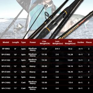 Fiblink Surf Casting Fishing Rod 2 Piece Carbon Fiber Portable Travel Surf Conventional Rod (11 Feet)