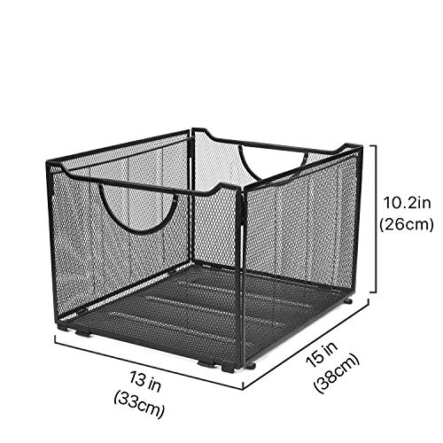 Flexzion File Folder Box (2 Pack) Metal Mesh Filling Holder Rack for Hanging Legal Letter Size Folders, Storage Basket with Handle, Collapsible Container Bin, Foldable Crate for Desktop Home Office