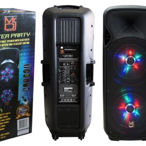 Mr. Dj AFTER PARTY Dual 15" 5000 Watt Max Power Speaker with Built-in Bluetooth & Battery LCD/MP3/USB/SD Slot