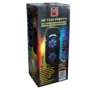 Mr. Dj AFTER PARTY Dual 15" 5000 Watt Max Power Speaker with Built-in Bluetooth & Battery LCD/MP3/USB/SD Slot