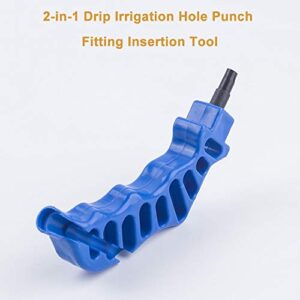 4 Pcs 2 in 1 Drip Irrigation Hole Punch Tool, 1/4 Inch Drip Tube Hole Punch Fitting Insertion Tools, Drip Irrigation Emitters for Fitting Emitter Insertion Drip Sprinkler Systems (Blue)