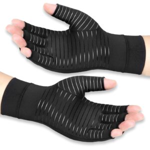 vlela copper arthritis compression gloves women men relieve hand pain swelling and carpal tunnel fingerless for typing, support for joints, medium