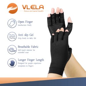 Vlela Copper Arthritis Compression Gloves Women Men Relieve Hand Pain Swelling and Carpal Tunnel Fingerless for Typing, Support for Joints, Medium