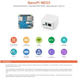 FriendlyElec NanoPi NEO3 Rockchip RK3288 Tiny ARM Single Board Computer with 2GB RAM USB3.0,Gbps Ethernet and Unique MAC Address