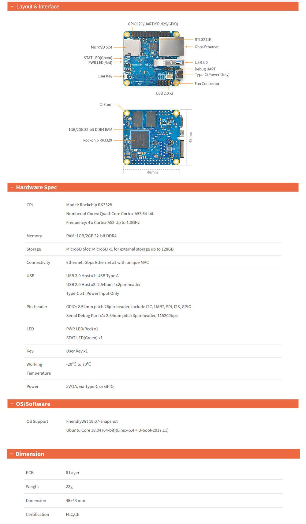 FriendlyElec NanoPi NEO3 Rockchip RK3288 Tiny ARM Single Board Computer with 2GB RAM USB3.0,Gbps Ethernet and Unique MAC Address