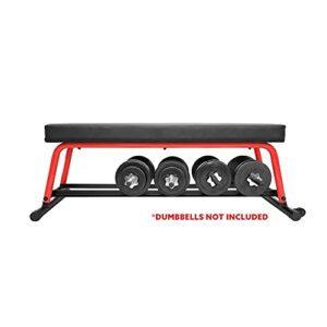 Sunny Health & Fitness Power Zone Strength Flat Bench with 550 LB Max Weight, Dumbbell Rack and Transport Wheels - SF-BH6996, Black