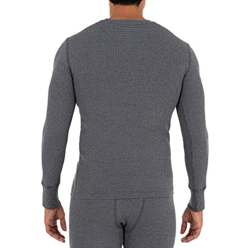 Fruit of the Loom Men's Recycled Waffle Thermal Underwear Henley Top (1 and 2 Packs), Greystone Heather, Large