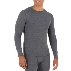 Fruit of the Loom Men's Recycled Waffle Thermal Underwear Henley Top (1 and 2 Packs), Greystone Heather, Large