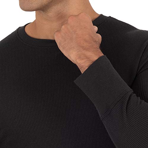 Fruit of the Loom Men's Recycled Waffle Thermal Underwear Crew Top (1 and 2 Packs), Black/Natural, 2X-Large