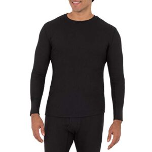 Fruit of the Loom Men's Recycled Waffle Thermal Underwear Crew Top (1 and 2 Packs), Black/Natural, 2X-Large