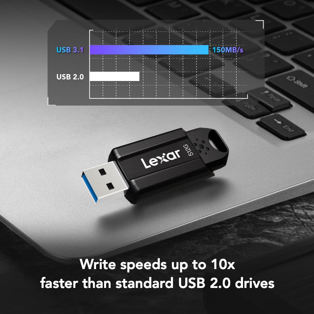 Lexar 256GB JumpDrive S80 USB 3.1 Flash Drive for Storage Expansion and Backup, Up to 150MB/s Read, Black (LJDS080256G-BNBNU)