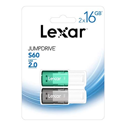 Lexar JumpDrive S60 USB 2.0 Flash Drives, 16GB, Black/Teal, Pack of 2 Flash Drives, LJDS60-16GB2NNU