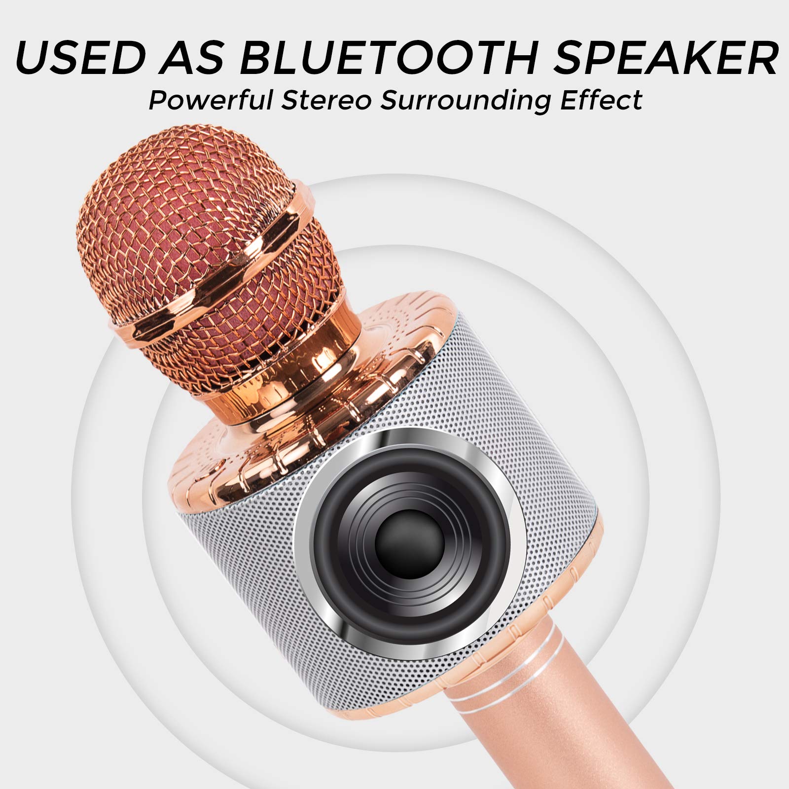 JMFinger Karaoke Microphone for Kids and Adults, Wireless Portable Handheld Bluetooth Microphone with LED Lights - Best Gifts (Rose Gold)