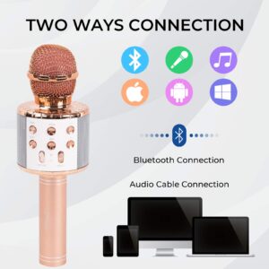 JMFinger Karaoke Microphone for Kids and Adults, Wireless Portable Handheld Bluetooth Microphone with LED Lights - Best Gifts (Rose Gold)