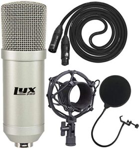 lyxpro condenser microphone for studio, vocals, instruments, podcasting and professional recordings with shockmount, xlr cable, pop filter