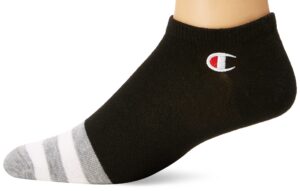 champion mens 3-pack super w/embroidery no show sock, black/grey/white, 6 12 us