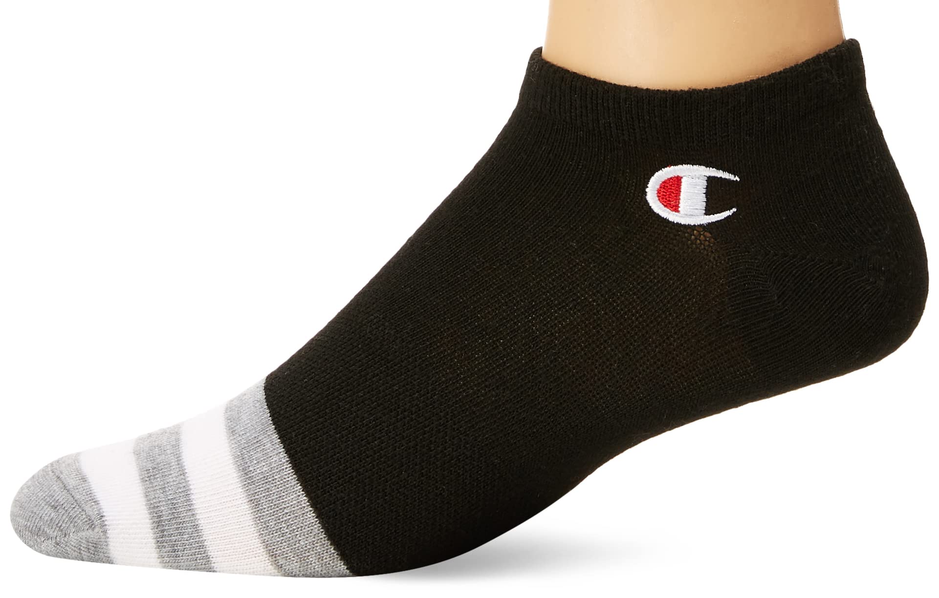 Champion mens 3-pack Super W/Embroidery No Show Sock, Black/Grey/White, 6 12 US