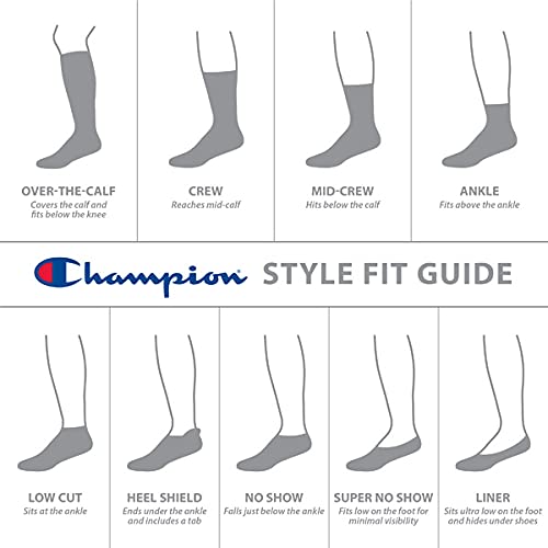 Champion mens 3-pack Super W/Embroidery No Show Sock, Black/Grey/White, 6 12 US