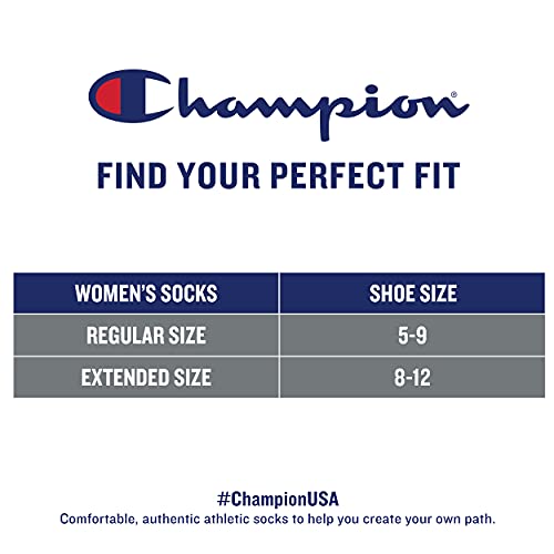 Champion Women's 3-Pack Super No Show w/Embroidery Socks, Pink/White/White Stripes, 5-9