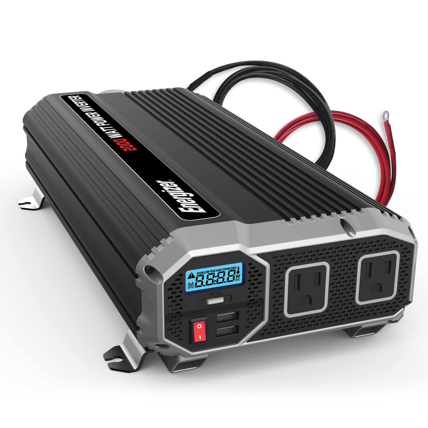 Energizer 2000 Watts Power Inverter Modified Sine Wave Car Inverter, 12v to 110v, Two AC Outlets, Two USB Ports (2.4 Amp), DC to AC Converter, Battery Cables Included – ETL Approved Under UL STD 458