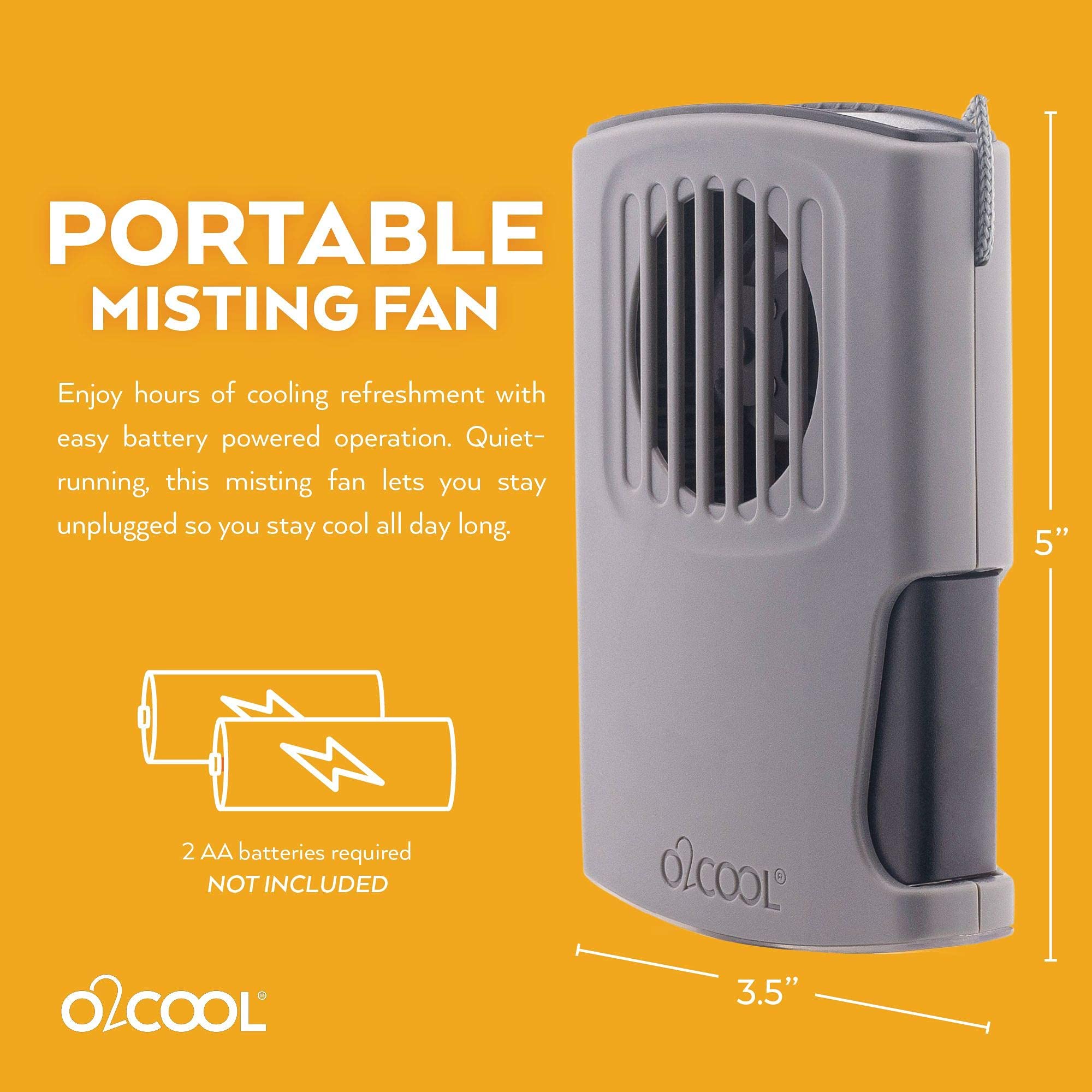 O2COOL Misting Neck Personal Travel Battery Powered Deluxe Cooling Fan, Single Pack (Gray)