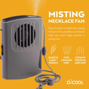 O2COOL Misting Neck Personal Travel Battery Powered Deluxe Cooling Fan, Single Pack (Gray)