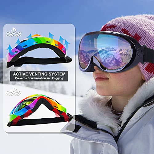 Camlinbo 3 Pack Ski Goggles Anti Fog Snowboard Snow Goggles for Kids Women Men Winter Sports Skiing, Skating, Motorcycling