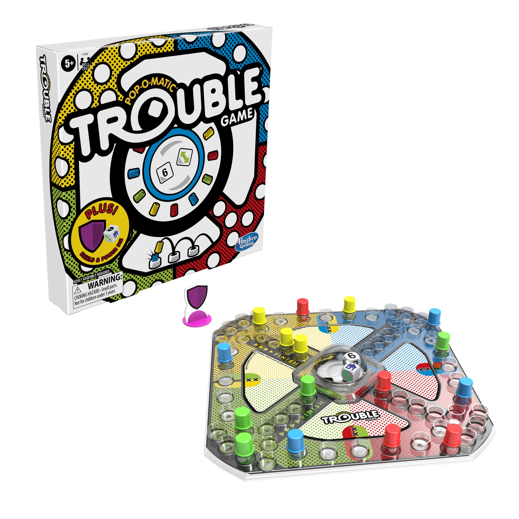 Hasbro Gaming Trouble Board Game, Includes Bonus Power Die and Shield, Family Game for 2-4 Players, Ages 5 and Up (Amazon Exclusive)