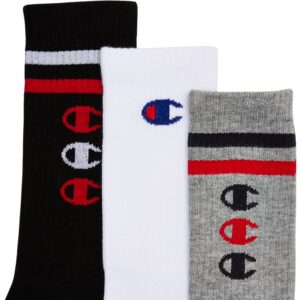 Champion mens 3-pack 3 "Ccc" Logo Crew Sock, Grey/White/Black, 6 12 US