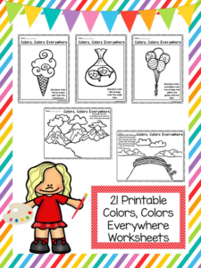 21 printable colors, colors everywhere worksheets