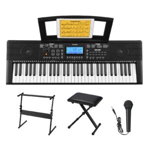 donner 61-key electric piano keyboard with microphone, stand & stool - for beginner/professional