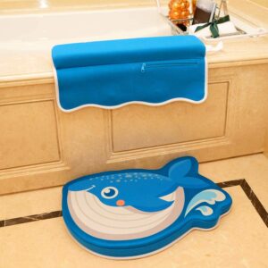 Baby Bath Kneeler and Elbow Rest Bathtub Set, Machine Washable Thick Kneeling Pad, Non Slip Bathtub Kneeler Pad and Elbow Saver with Pocket, Bath Kneeling Pad for Baby