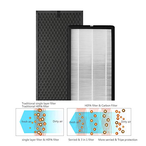 XD6065 Activated Carbon & XD6075 True HEPA Replacement Filter, Compatible with Rowenta PU4020 Intense Pure Air Purifiers, 1 Carbon Odor Eliminator & 1 True HEPA Allergen Remover