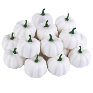 adxco 16 pack mini pumpkin small pumpkins fall harvest pumpkins lifelike foam pumpkins realistic pumpkin for halloween, thanksgiving home, garden decor, white