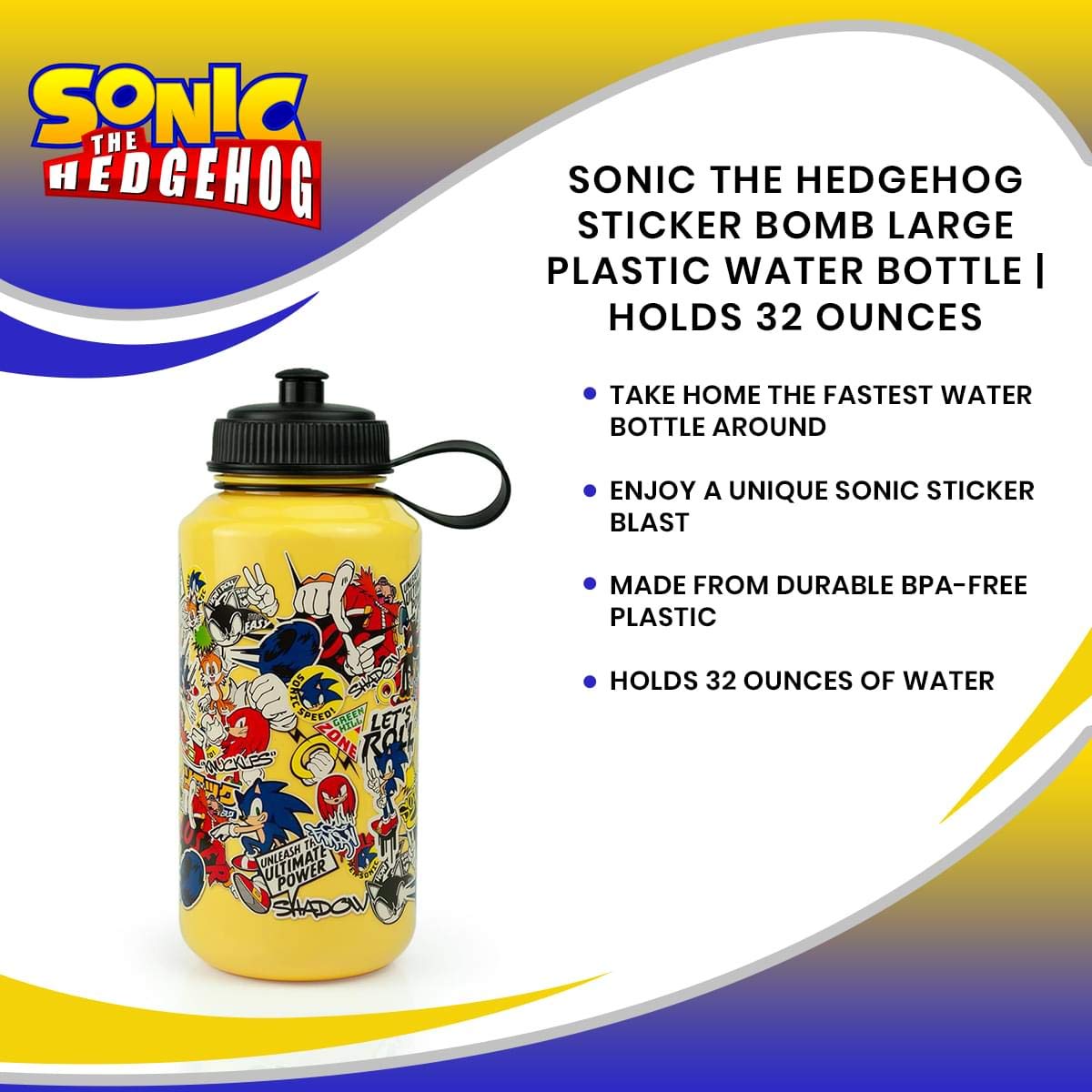 Sonic the Hedgehoge 24 oz Sticker Bomb Water Bottle By Just Funky