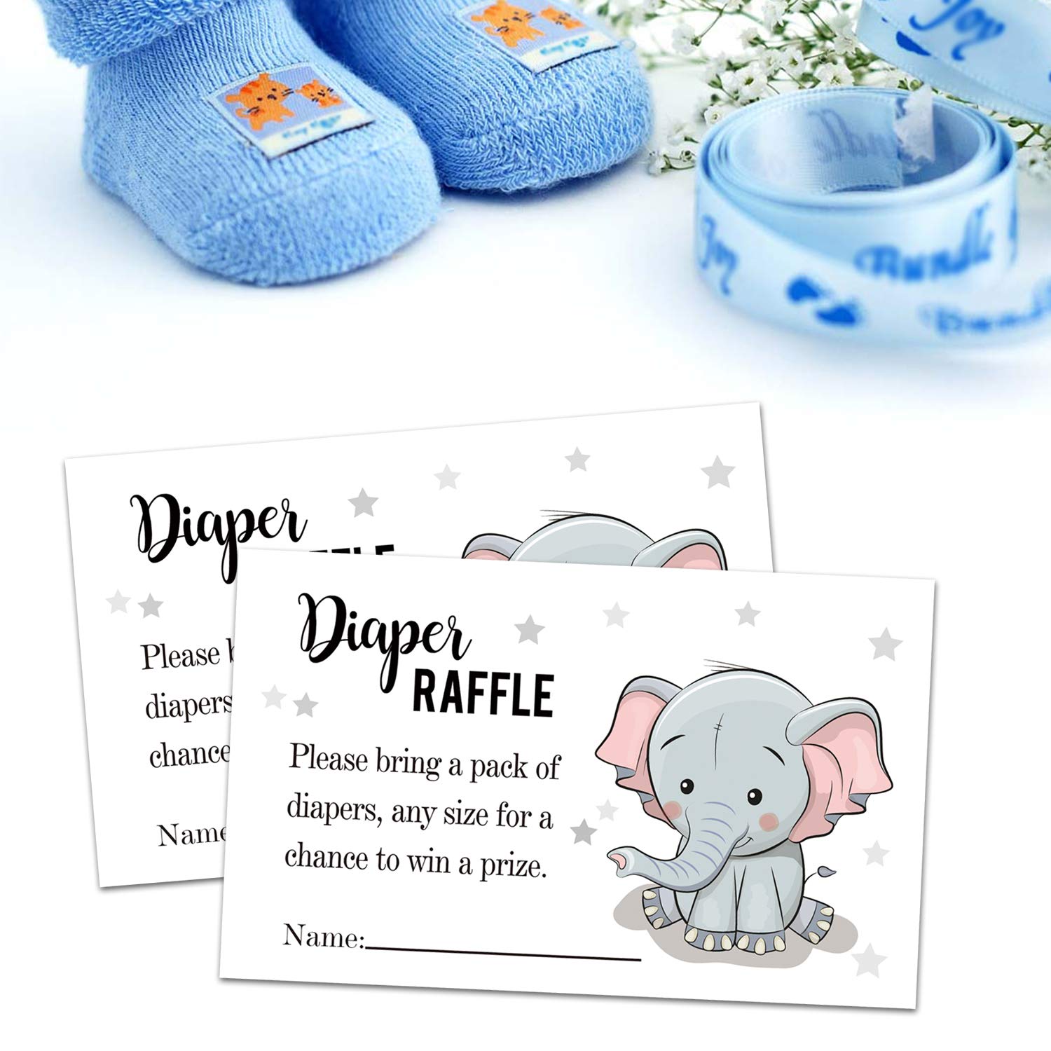 50 Elephant Diaper Raffle Tickets for Baby Shower-Baby Shower Invitations Inserts Request Cards Games Decorations Supplies for Baby Gender Tickets.