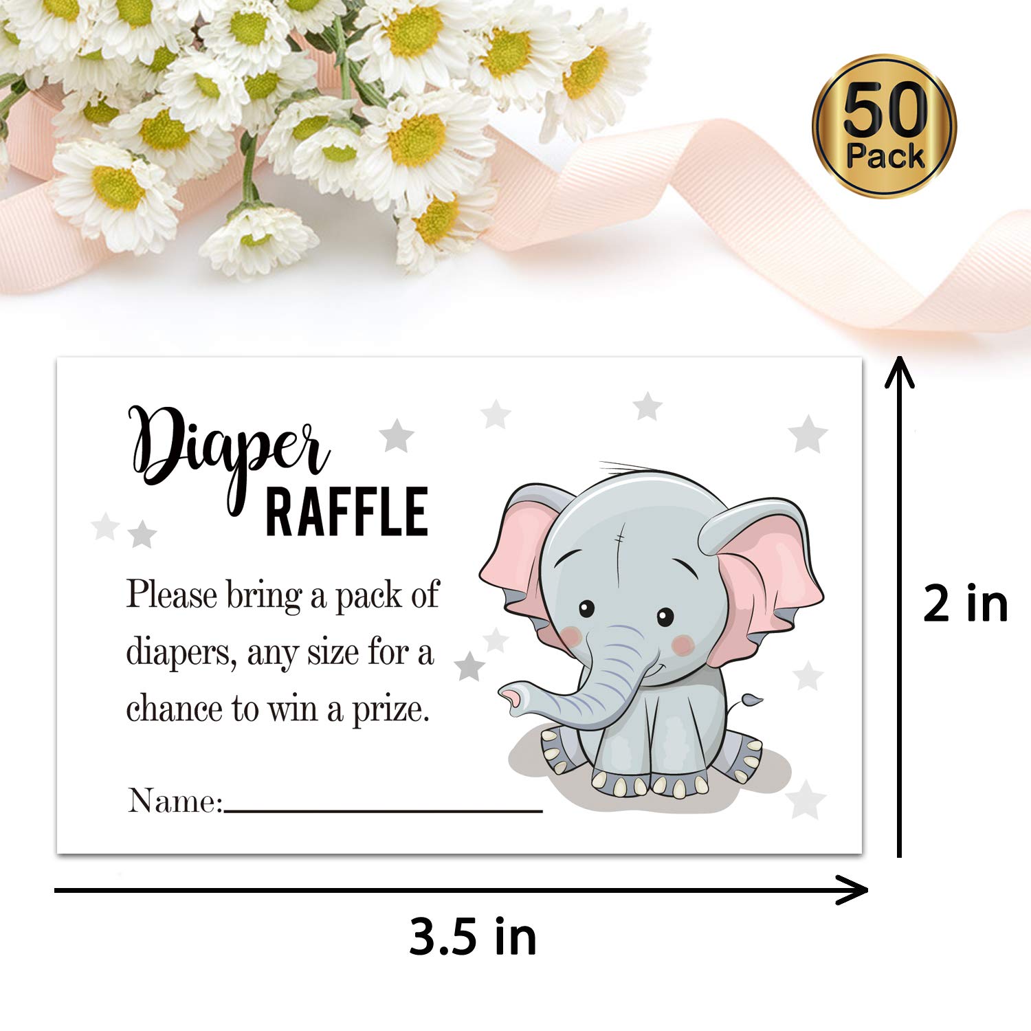 50 Elephant Diaper Raffle Tickets for Baby Shower-Baby Shower Invitations Inserts Request Cards Games Decorations Supplies for Baby Gender Tickets.