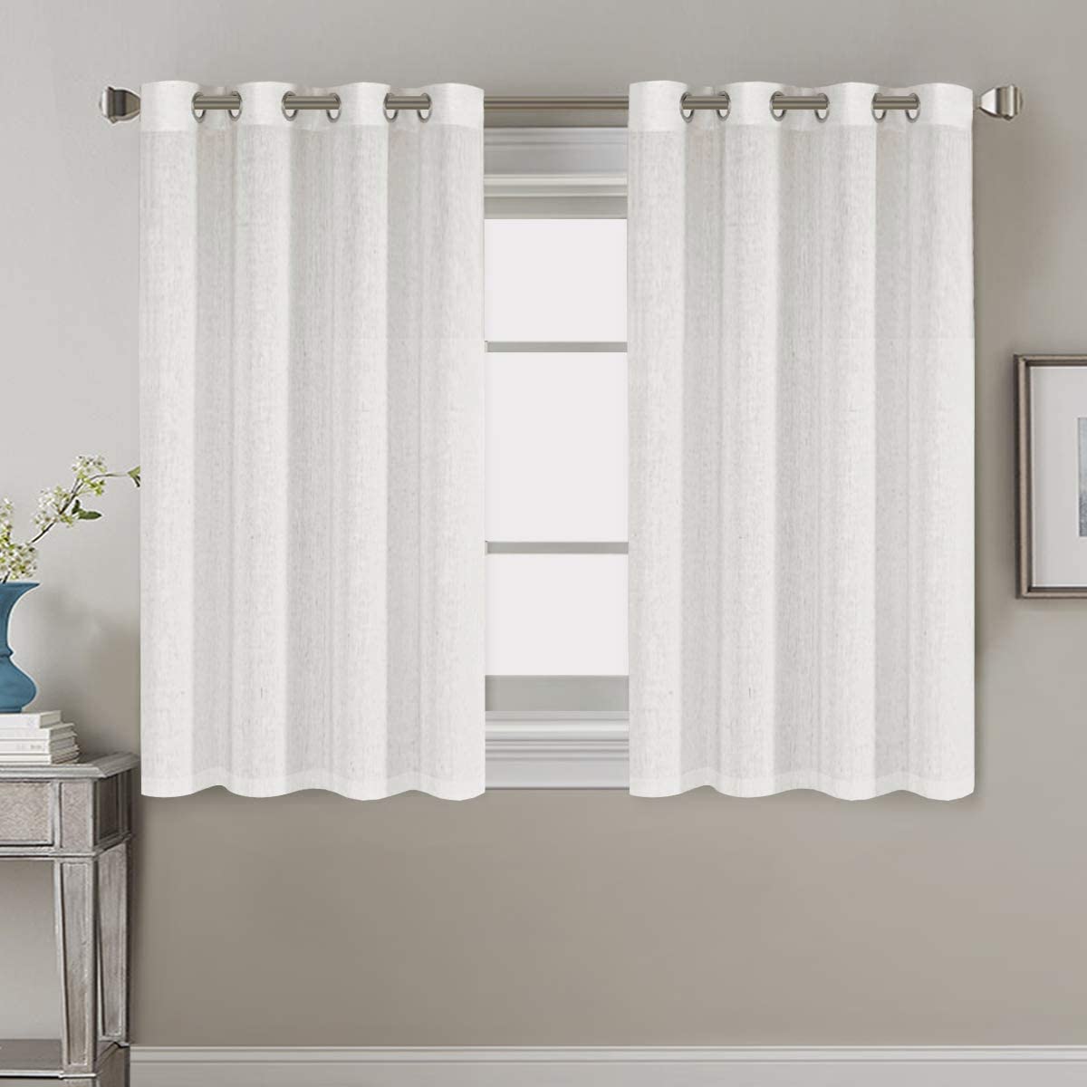 H.VERSAILTEX Elegant Natural Linen Blended Energy Efficient Light Filtering Linen Textured Curtains/Nickel Grommet Window Treatments Panels/Drapes (Set of 2, White, 52" x 45")