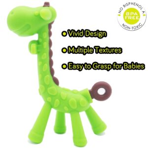 Stand-Up Teething Toys for Babies 0-6 Months 6-12 Months - Teethers with 2 × Baby Fruit Feeders and 4 × Baby Teether - BPA Free/Freezer Free - Different Soft Textures for Infant and Toddlers (Green)