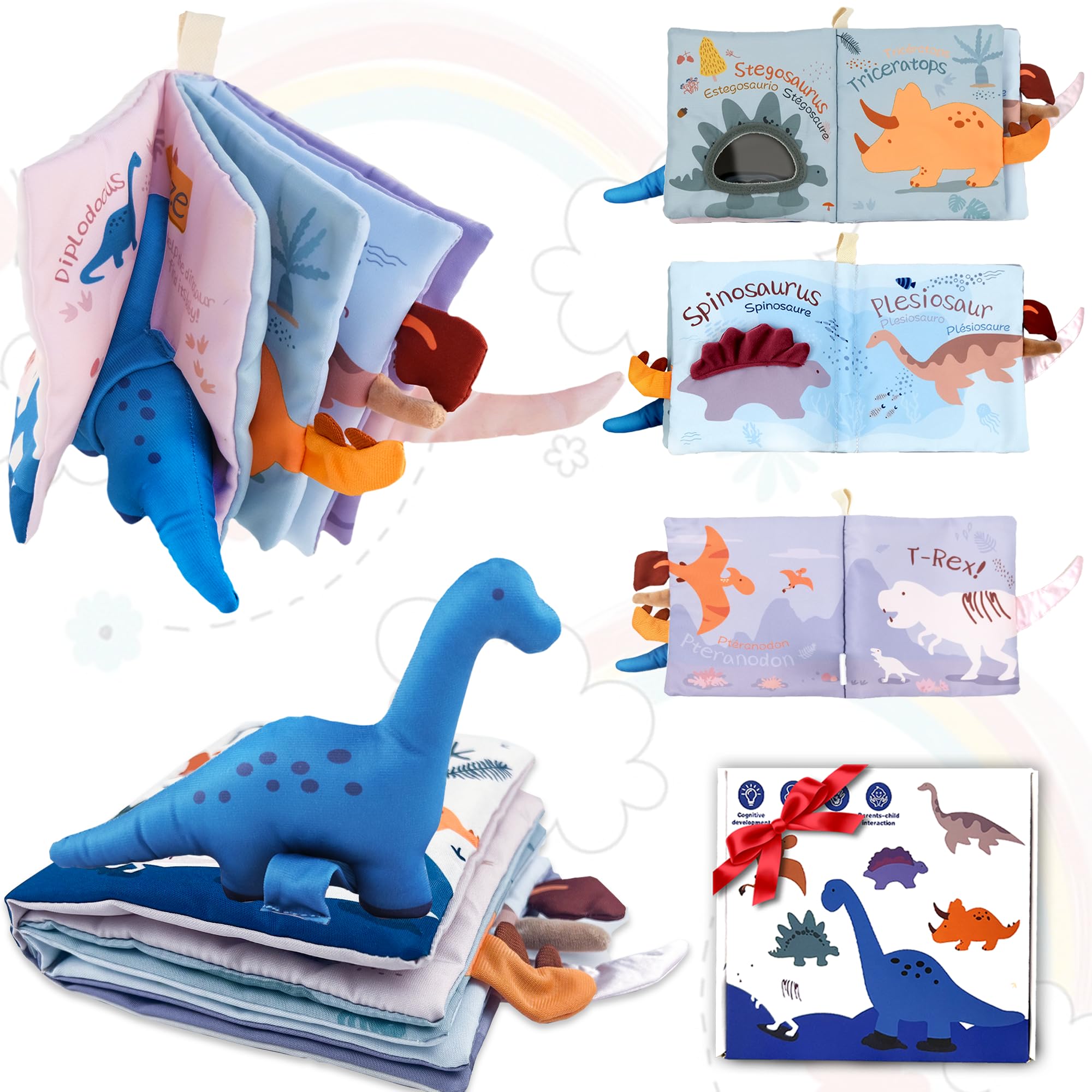 Richgv Baby Toys 6 to 12 Months, 3D Dino Books Baby Boy Toys, Baby Books 0-6-12 Months, Touch and Feel Crinkle Toys Newborn Infant Sensory Toys, Gifts for Baby Boys Girls