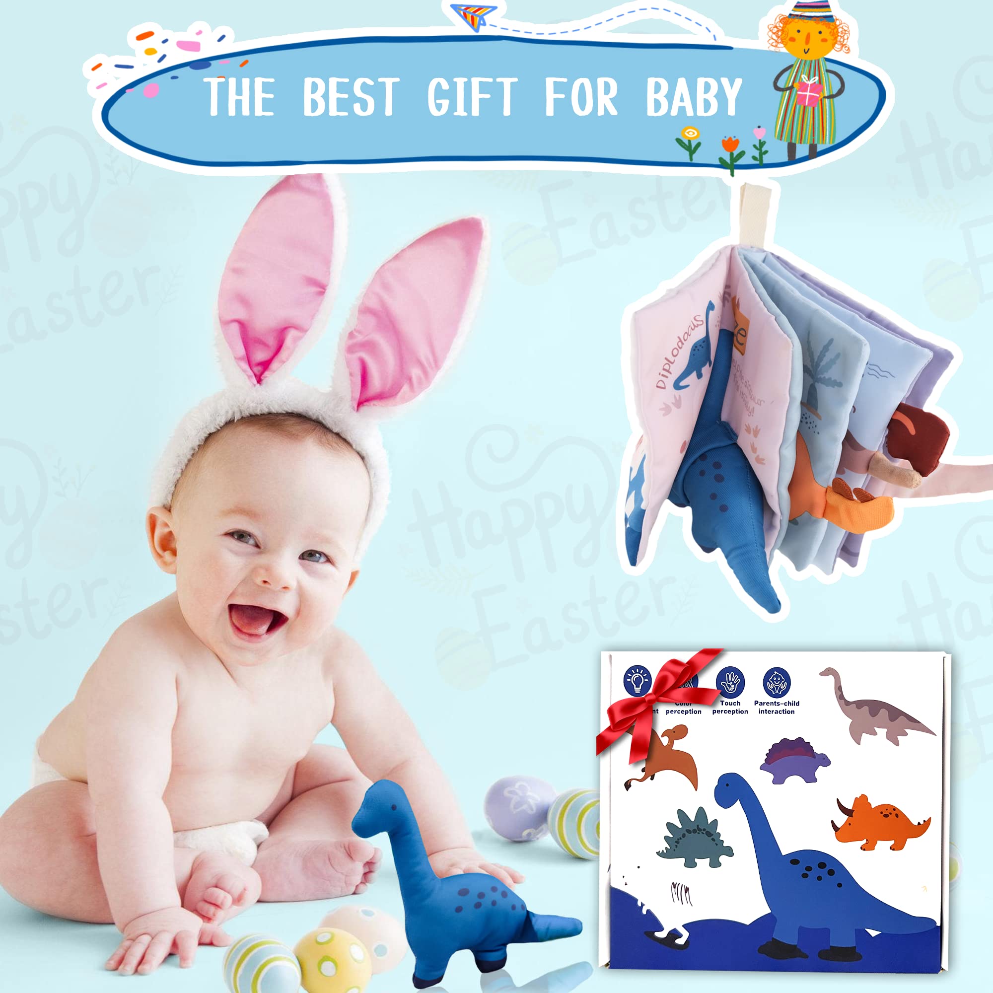 Richgv Baby Toys 6 to 12 Months, 3D Dino Books Baby Boy Toys, Baby Books 0-6-12 Months, Touch and Feel Crinkle Toys Newborn Infant Sensory Toys, Gifts for Baby Boys Girls