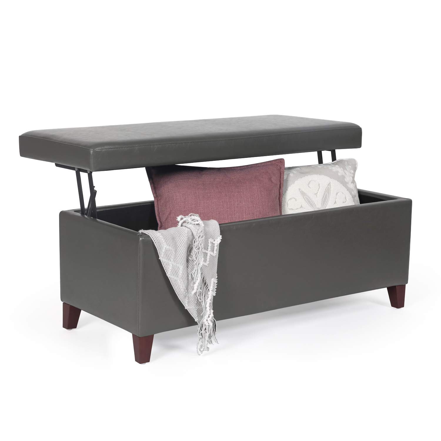 Homebeez Modern Faux Leather Lift Top Coffee Table Storage Ottoman Bench (Light Gray)